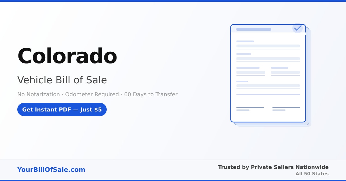Colorado Bill of Sale Generator - Ready-to-Sign PDF | Your Bill of Sale